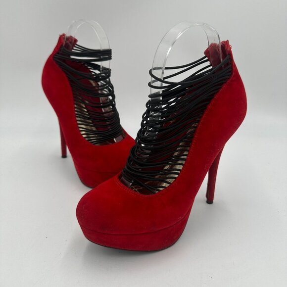 BAMBOO | Shoes | Bamboo Covina78 Red Velvet Platform Stiletto Heels 8m ...